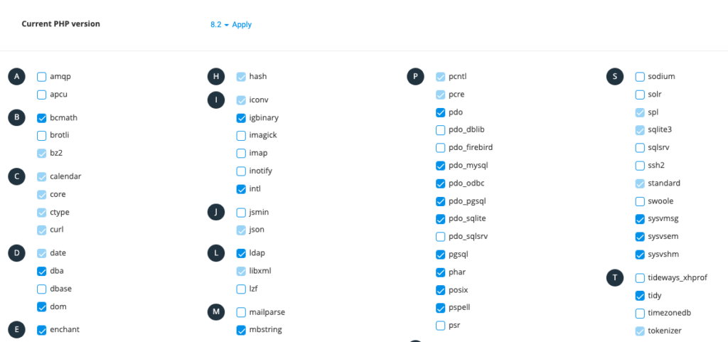 Enabling PHP extensions, Changing PHP Version and Setting PHP Options | Serversaurus